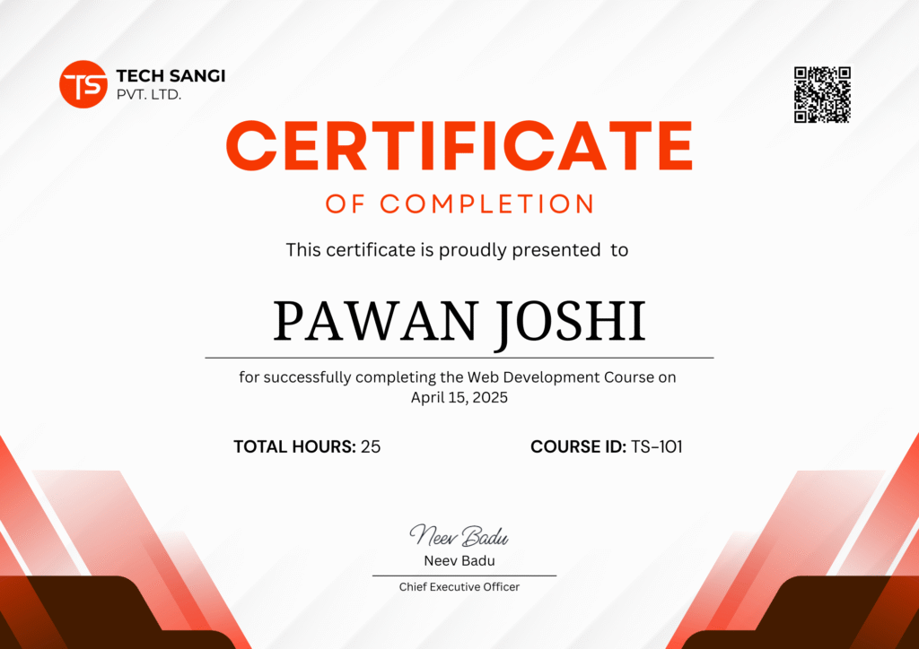 Tech Sangi Course Completion Certificate - Tech Sangi